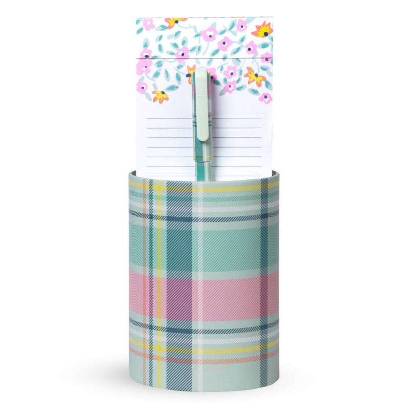 Pastel Plaid Pen Cup and Notepad Set | WeShopSC Item